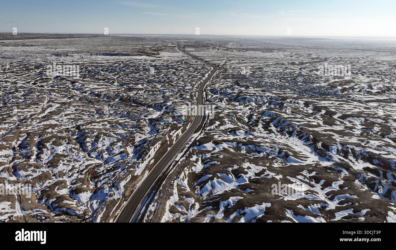 Aerial photo shows the snow scenery in Hami City, northwest China's ...