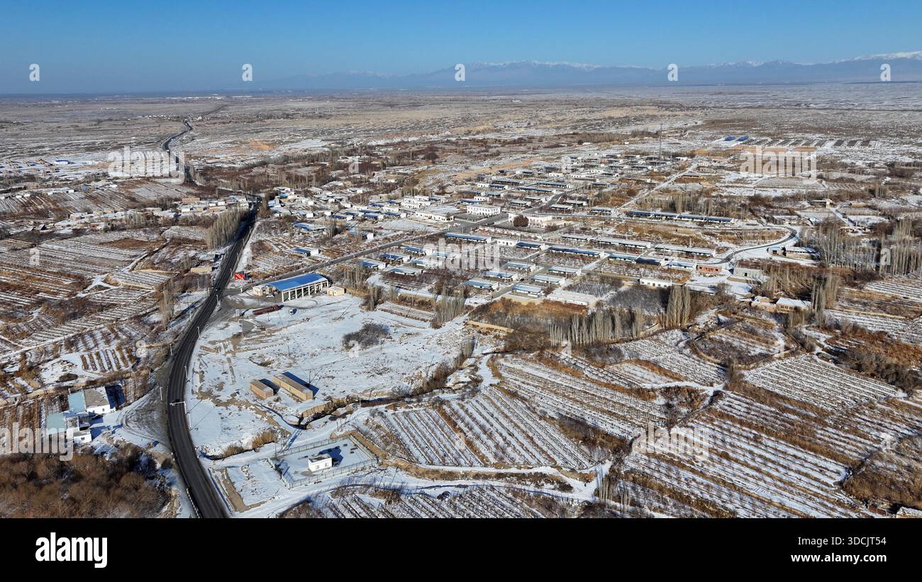 Aerial photo shows the snow scenery in Hami City, northwest China's ...