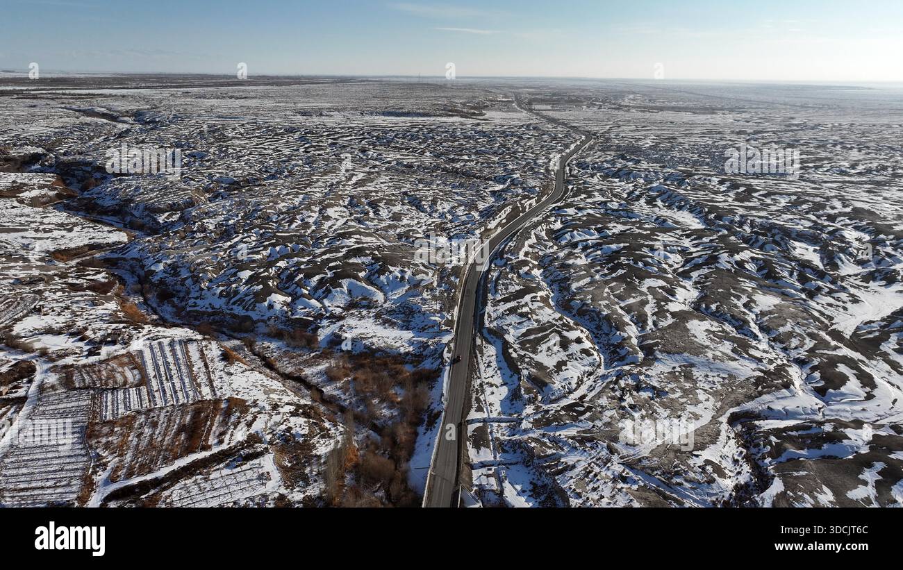 Aerial photo shows the snow scenery in Hami City, northwest China's ...