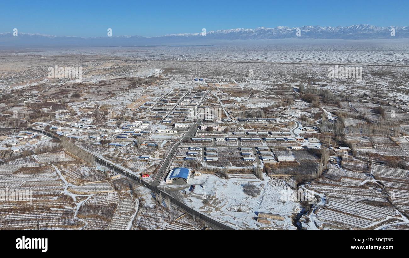 Aerial photo shows the snow scenery in Hami City, northwest China's ...