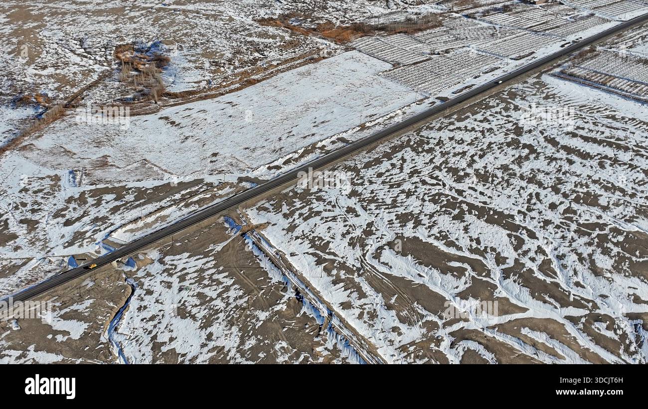 Aerial photo shows the snow scenery in Hami City, northwest China's ...