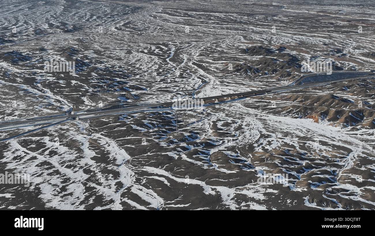 Aerial photo shows the snow scenery in Hami City, northwest China's ...
