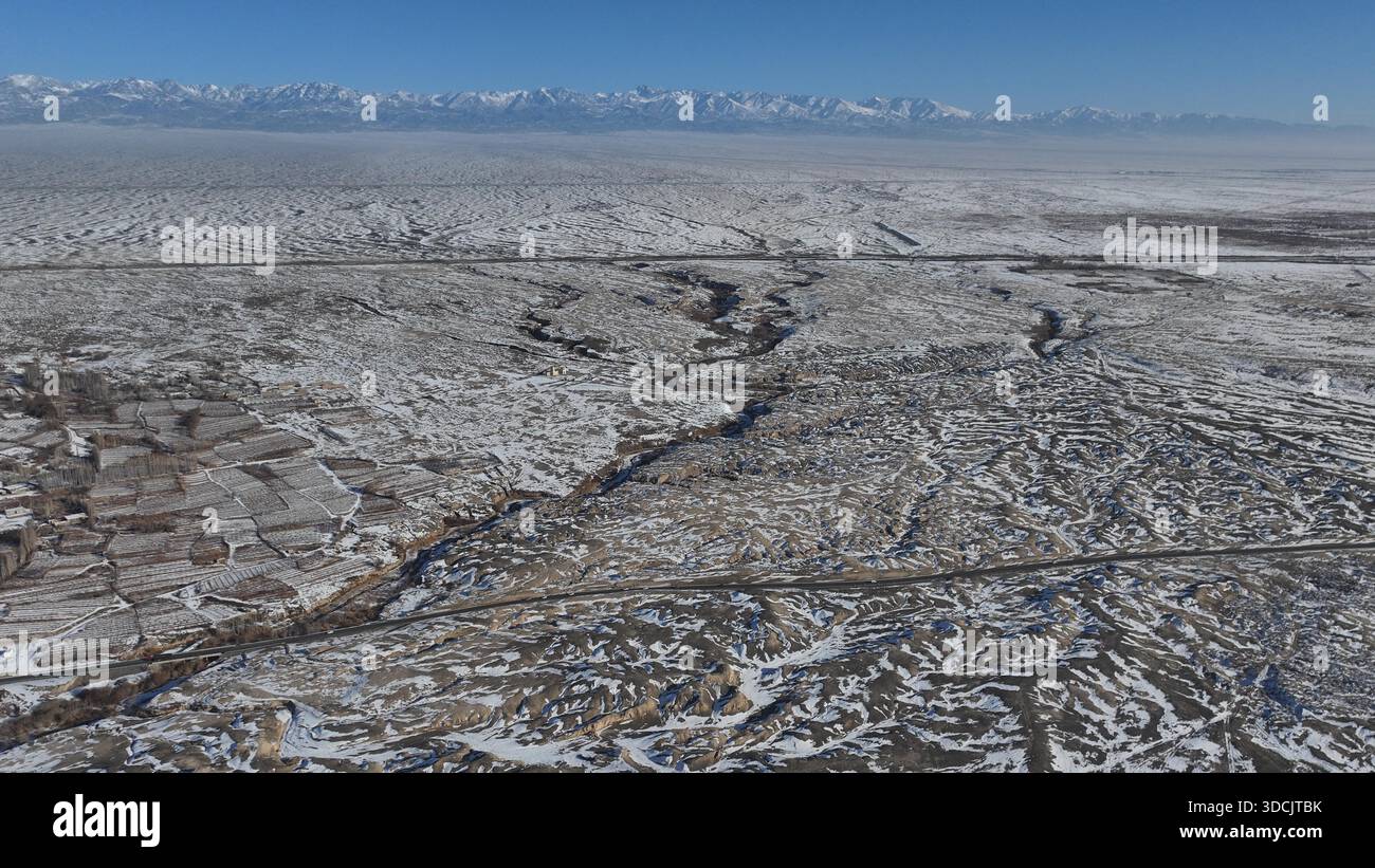 Aerial photo shows the snow scenery in Hami City, northwest China's ...