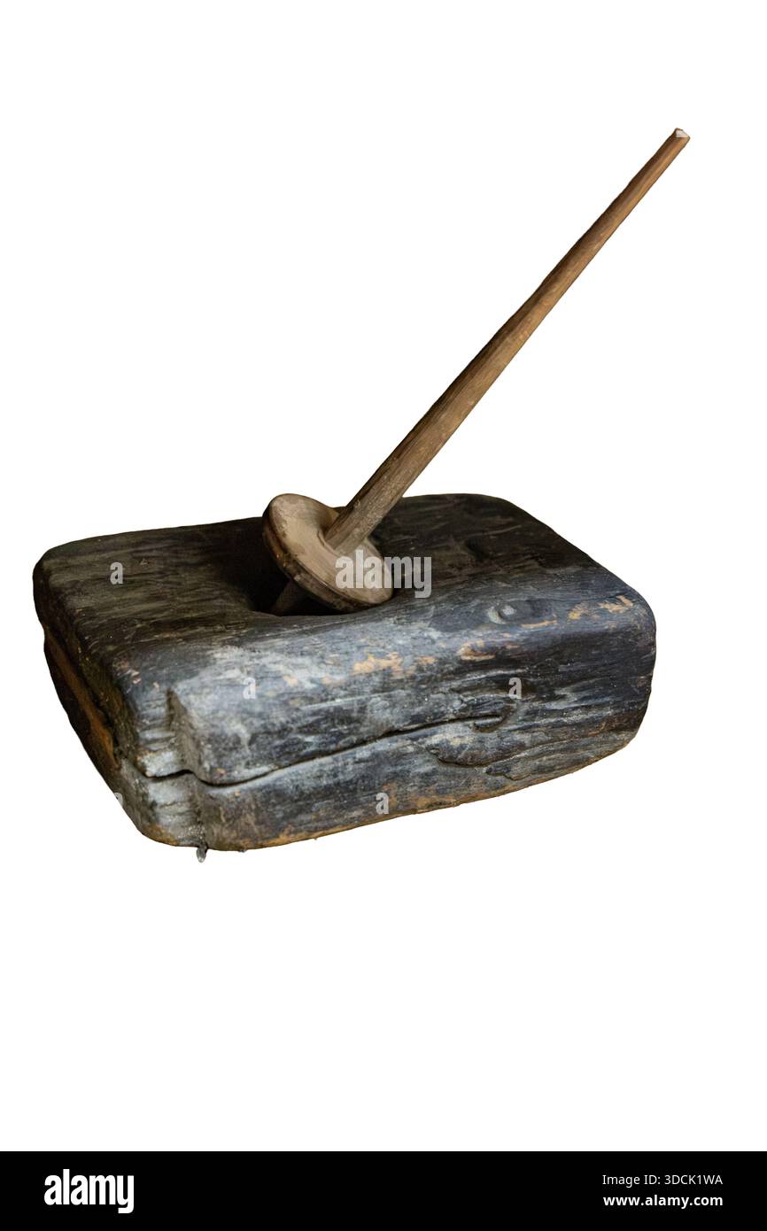Rhacha-pangke is an ancient wooden spindle. It is used for spinning ...