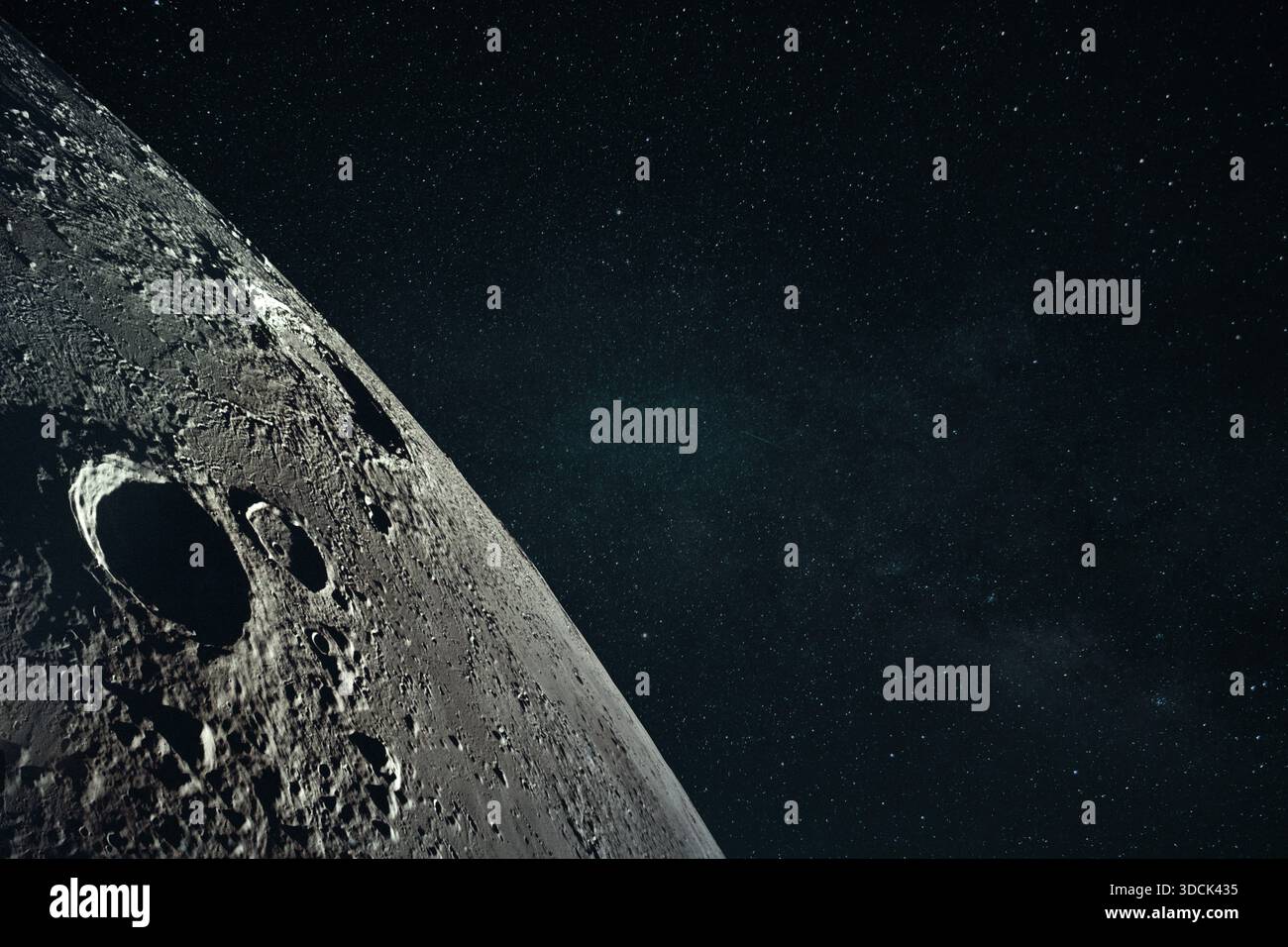 Close-up view of the Moon's surface with deep craters and rugged ...