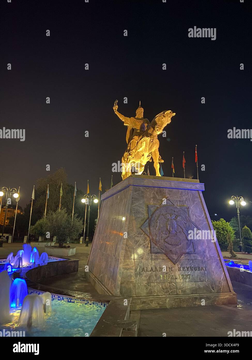 Alanya, Turkey - August 31, 2023: Illuminated Alaeddin Keykubat ...