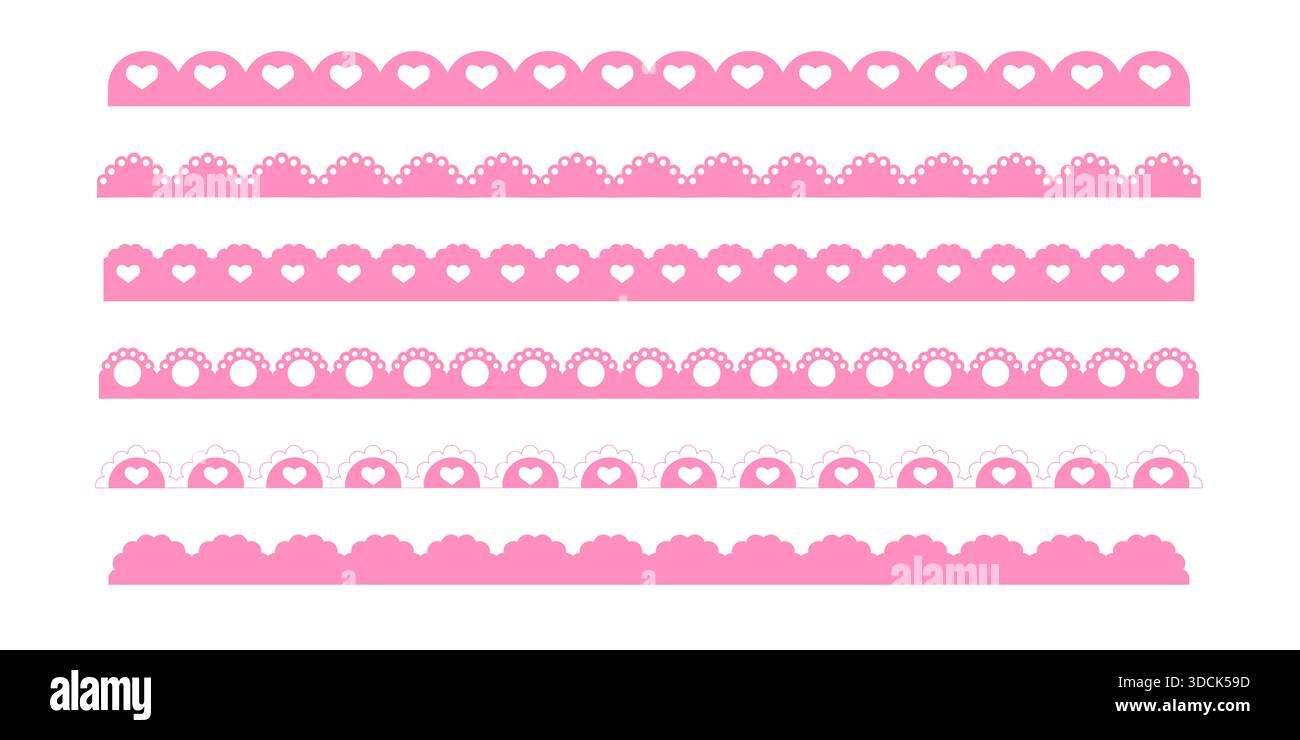 Scalloped edge pink lace border, cute textile frill stripe. scalloped ...