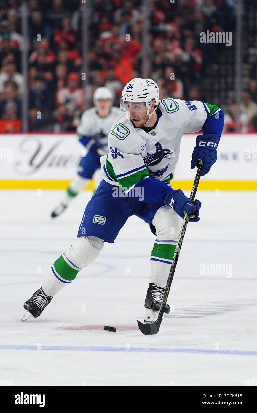 Vancouver Canucks' Linus Karlsson in action during an NHL hockey game ...