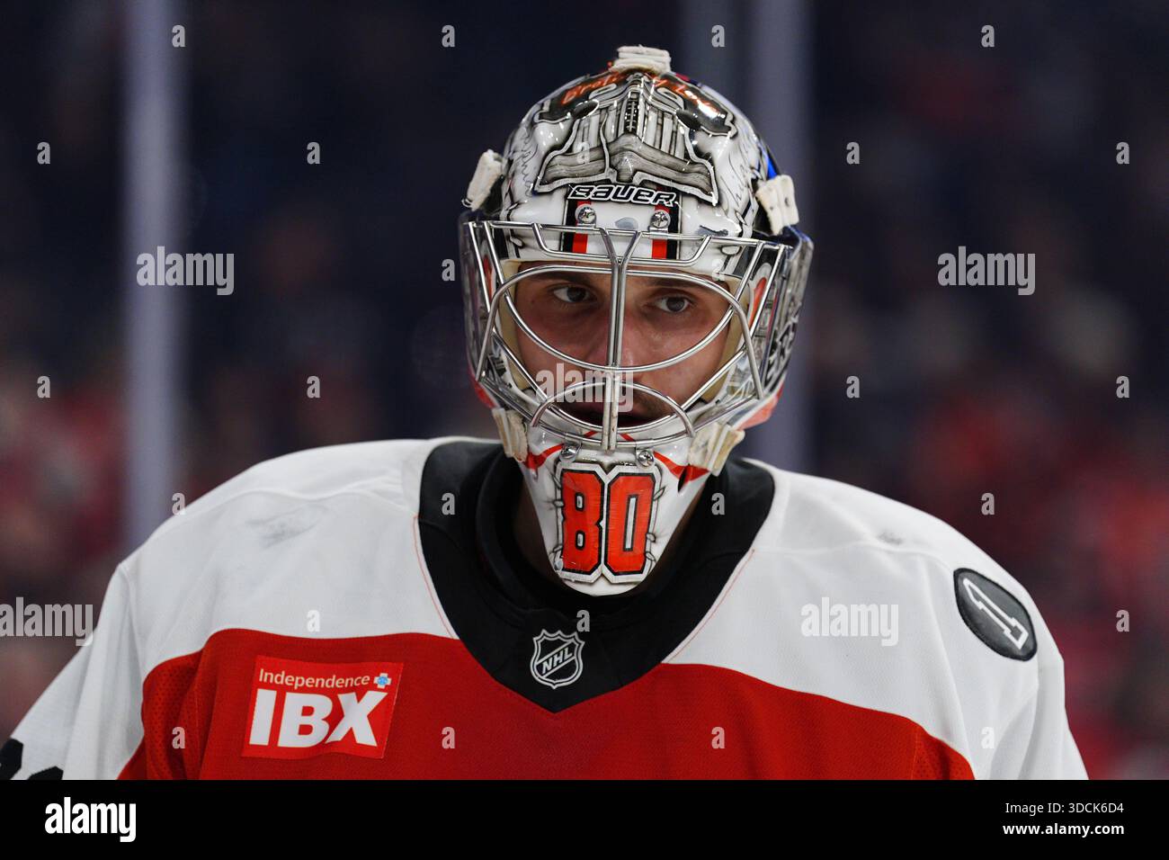 Philadelphia Flyers goaltender Dan Vladar in action during an NHL ...