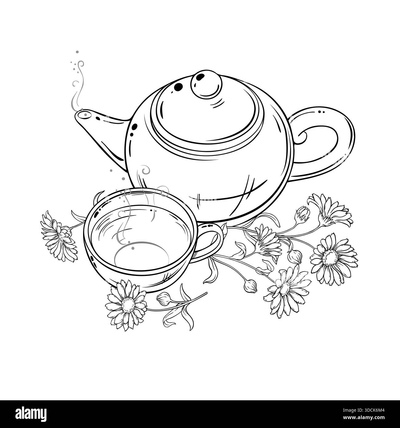 Calendula Tea in Teapot Outline Illustration Stock Vector Image & Art ...