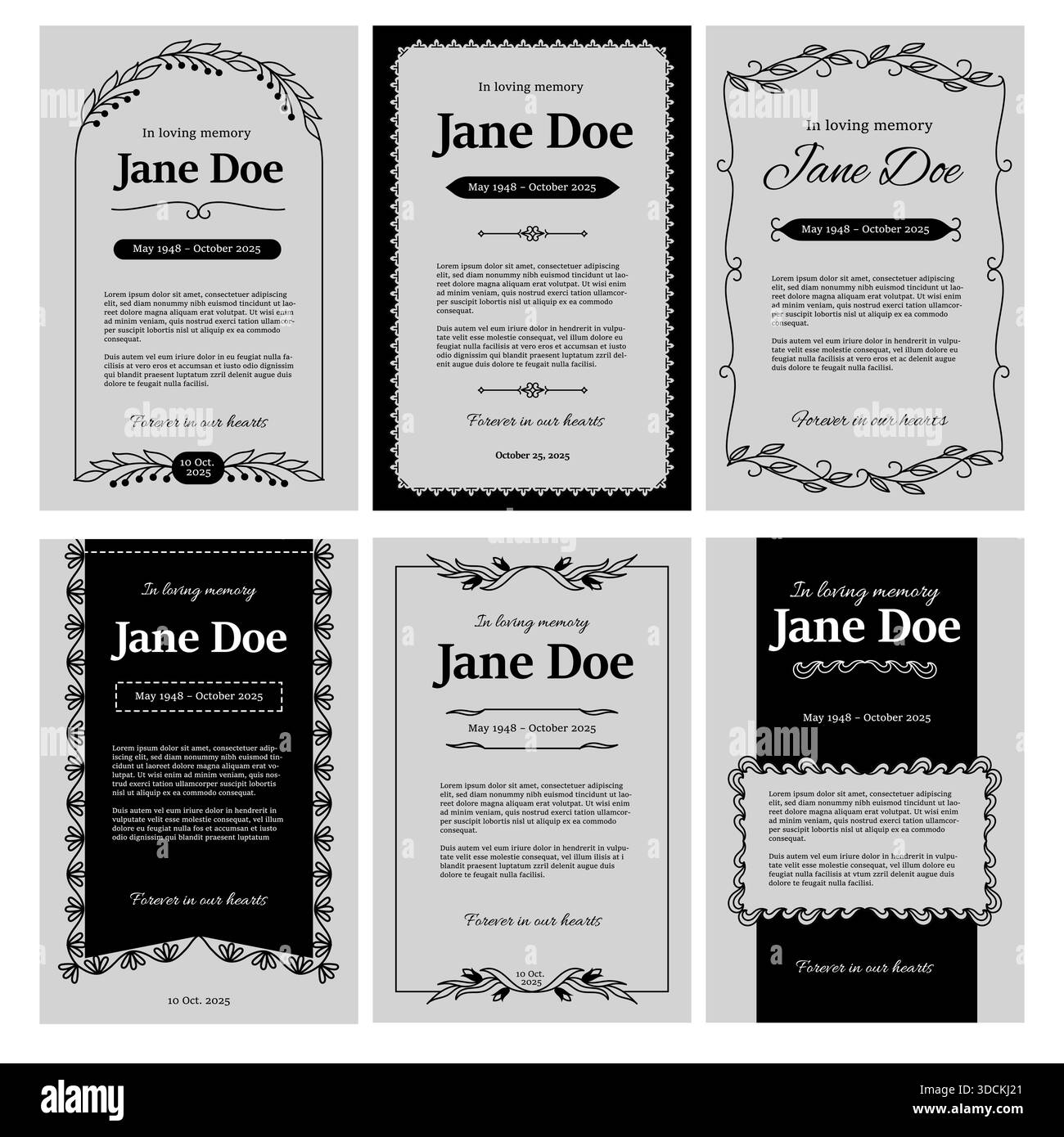 Funeral card design Black and White Stock Photos & Images - Alamy