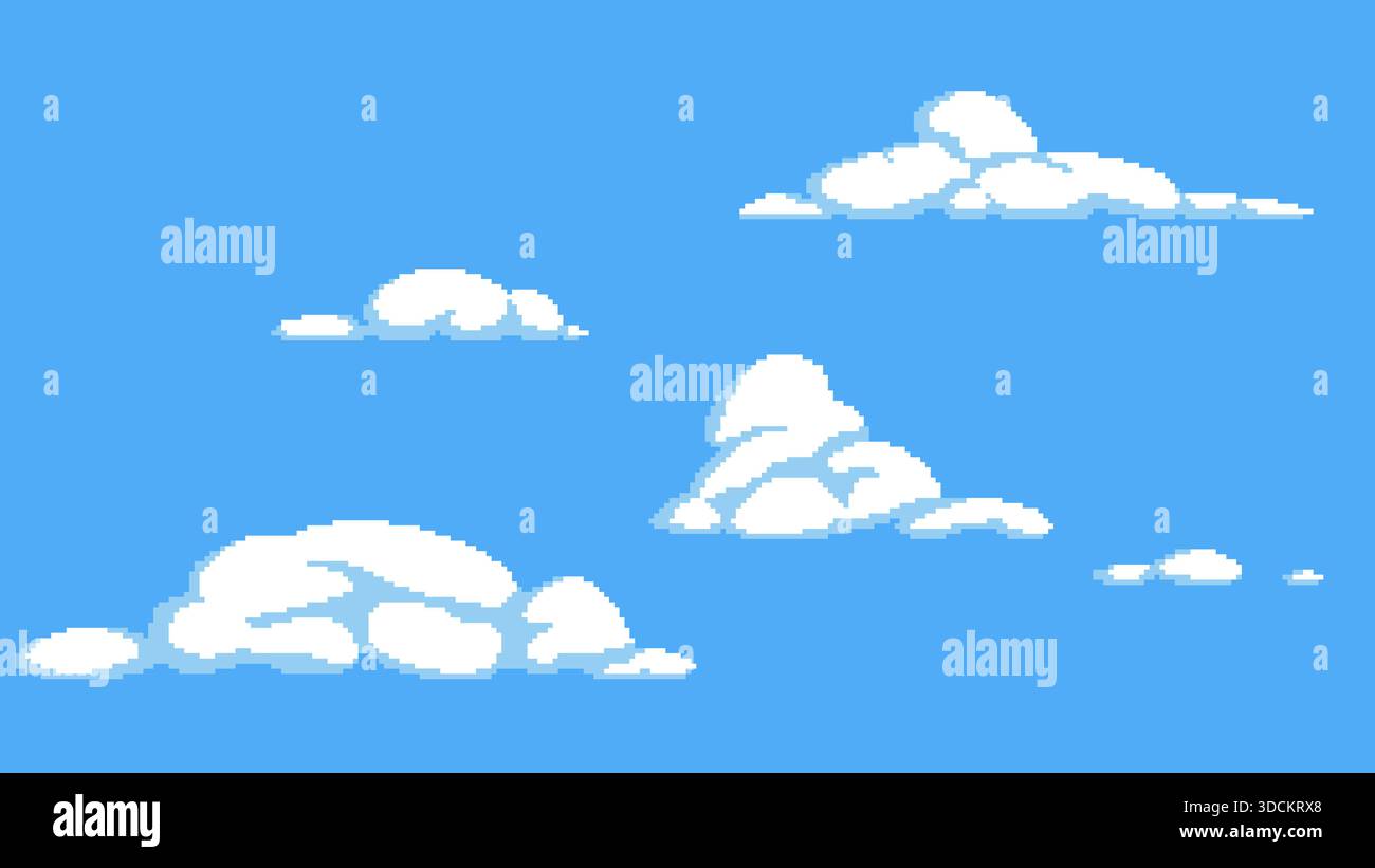 Set of pixel art clouds for game backgrounds. Fluffy cumulus sprites ...