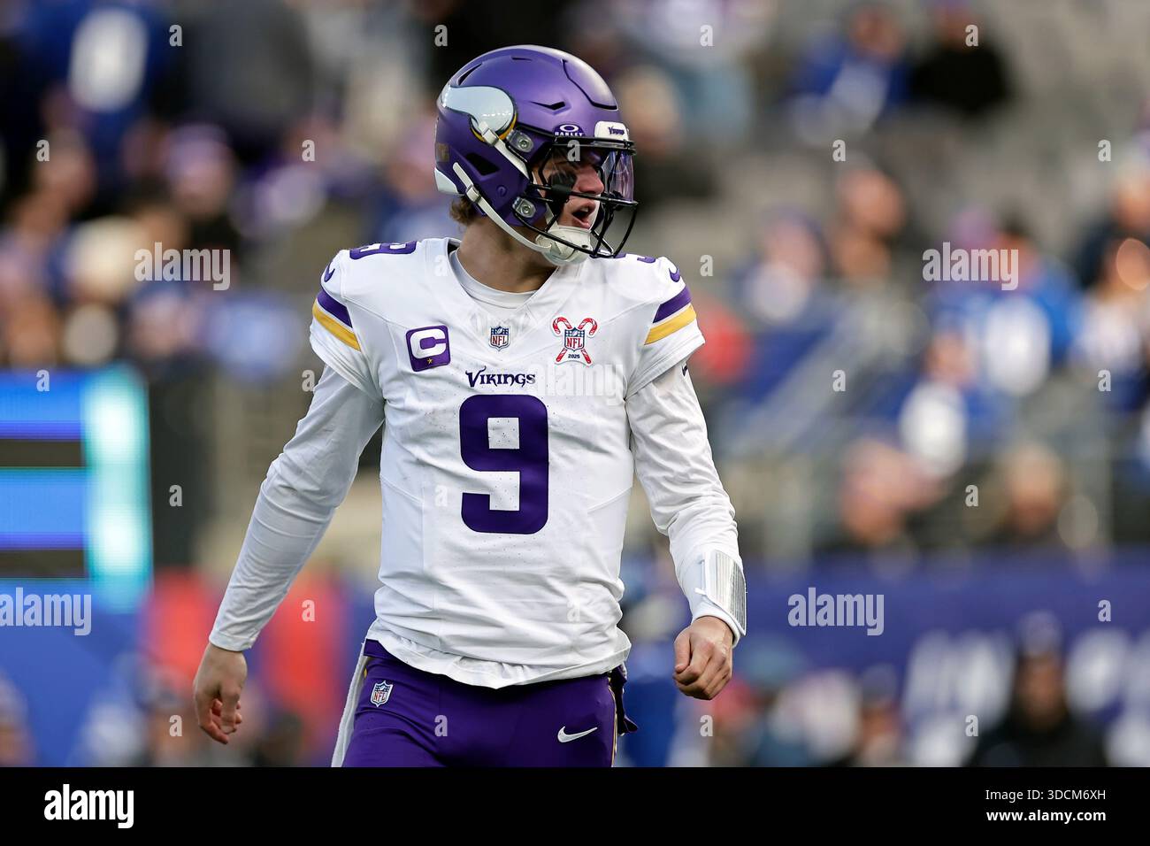 Minnesota Vikings quarterback J.J. McCarthy (9) reacts during an NFL ...