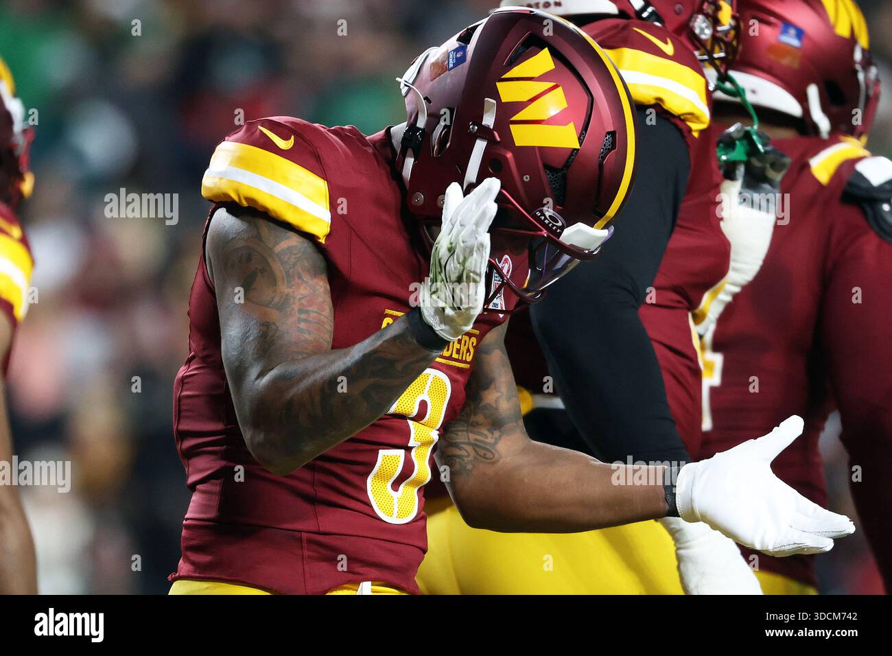 Washington Commanders safety Will Harris (3) celebrates during an NFL ...