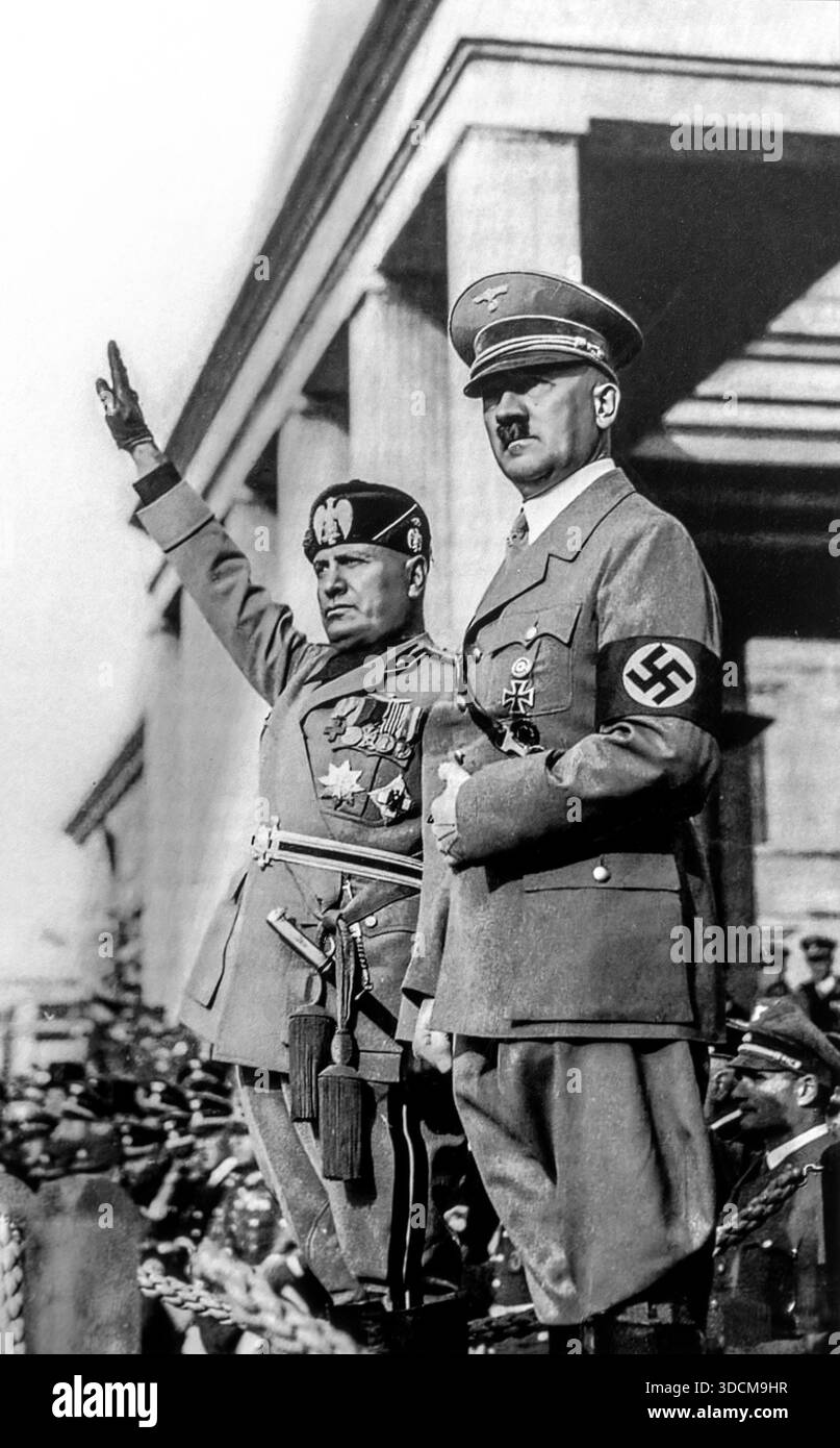 Black and white archival photograph showing dictator Benito Mussolini ...