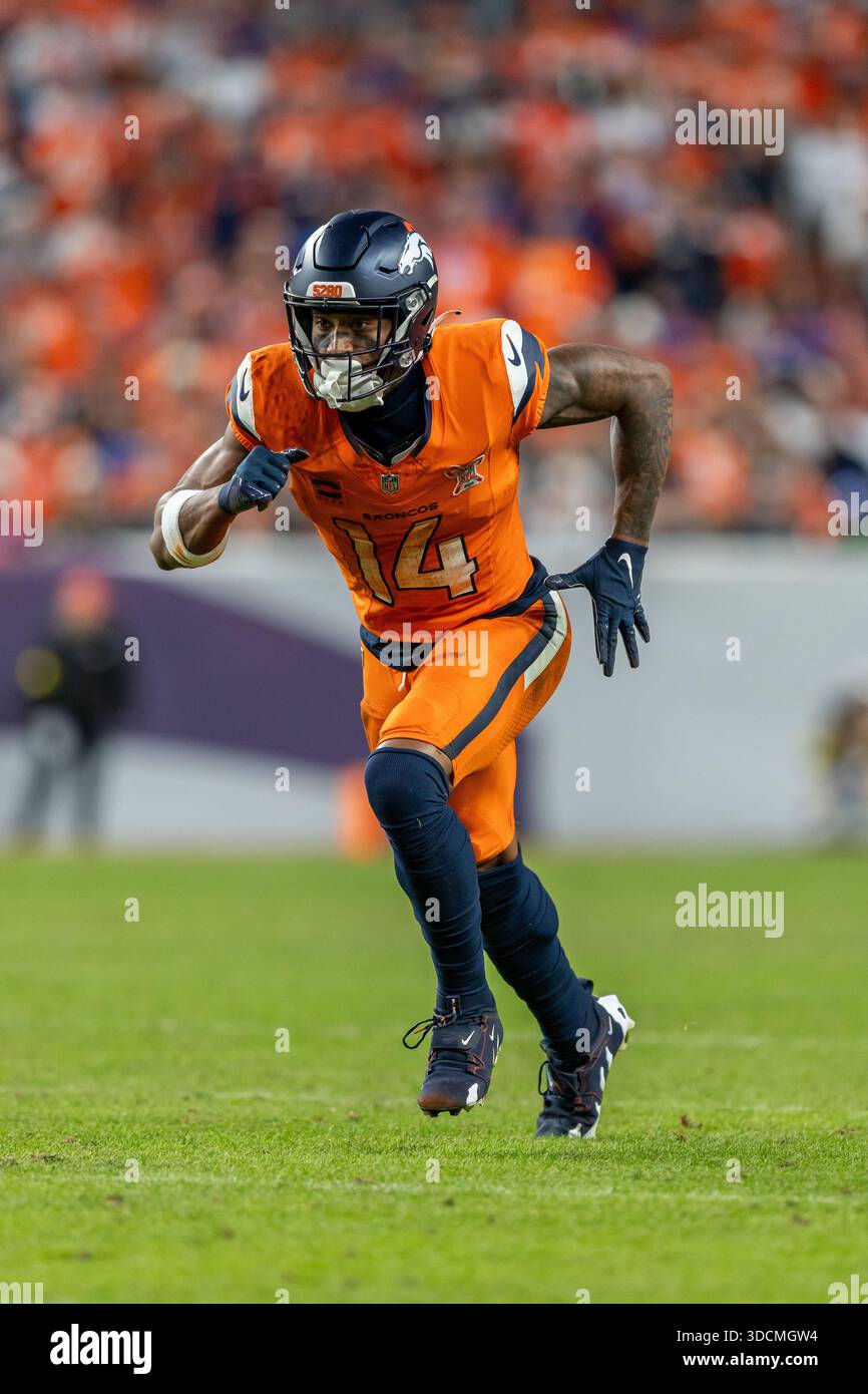 Denver Broncos wide receiver Courtland Sutton (14) runs a route against ...