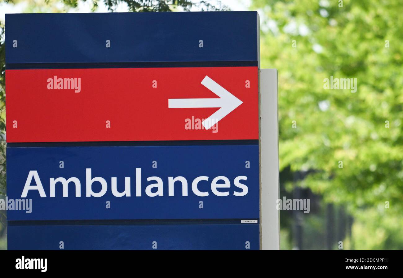 A sign directs ambulances at Sainte-Justine hospital in Montreal ...