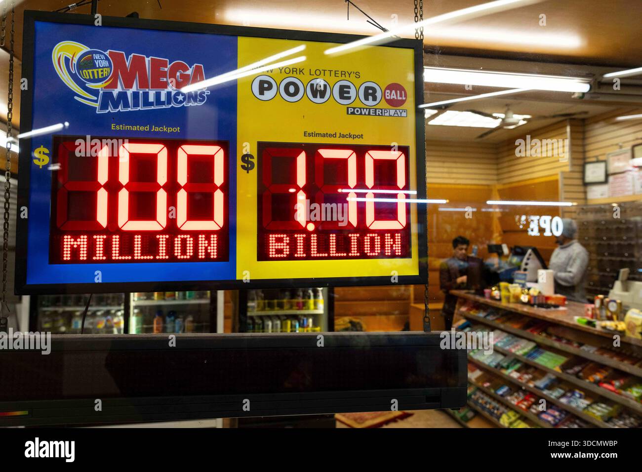 Jackpot payouts for Powerball and Mega Millions are displayed at a ...