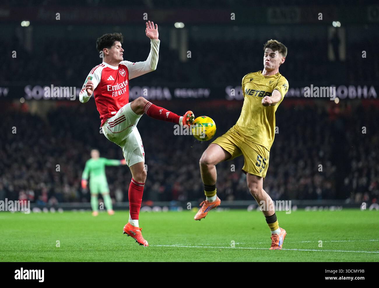 Arsenal's Christian Norgaard (left) and Crystal Palace's Justin Devenny ...