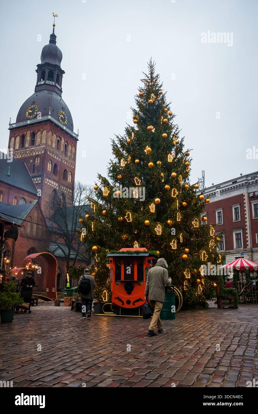 RIGA, LATVIA. 5th December 2025. Christmas tree at Christmas market at ...