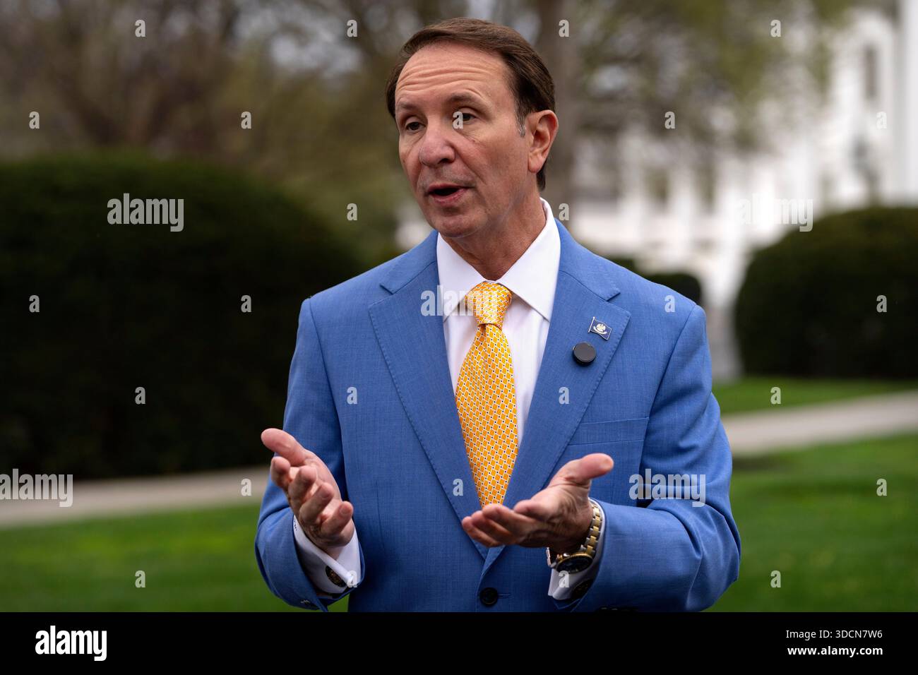 FILE - Louisiana Gov. Jeff Landry records a social media video outside ...