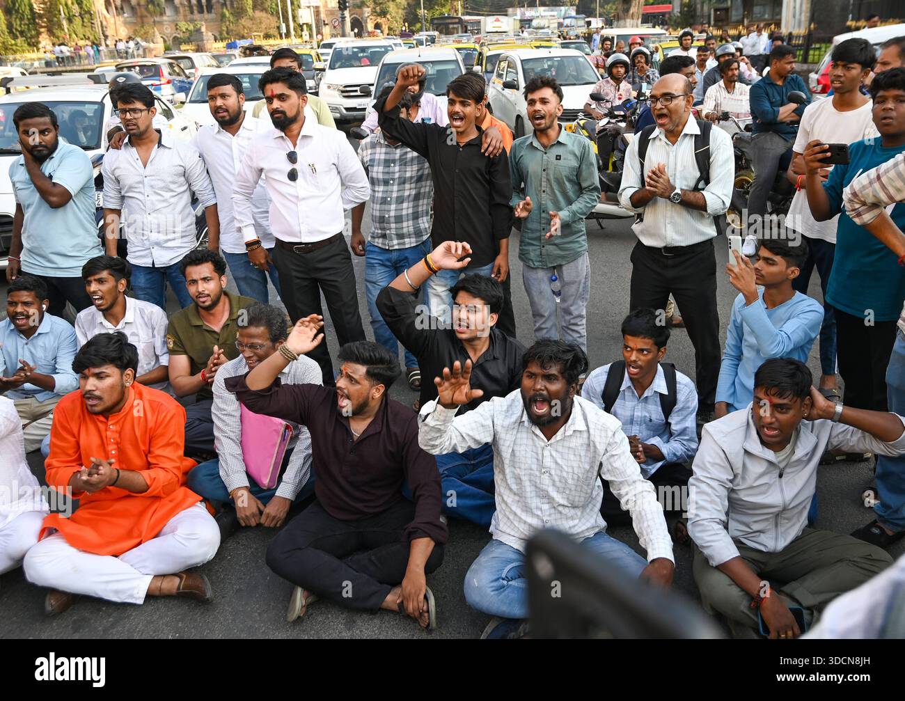 MUMBAI, INDIA - DECEMBER 23: Road block by Vishva Hindu Parishad VHP ...