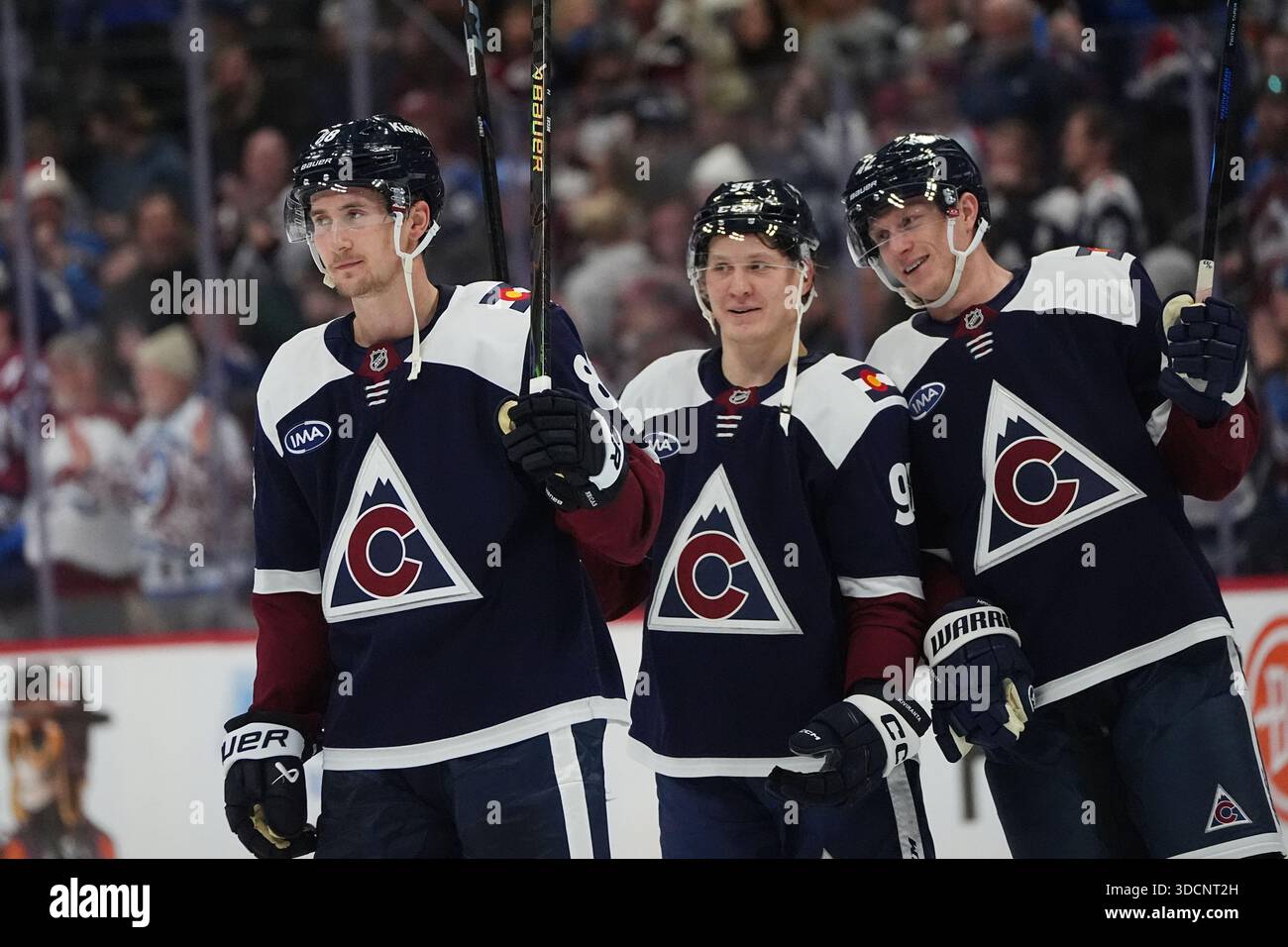 From left Colorado Avalanche center Martin Necas, left wing Joel ...