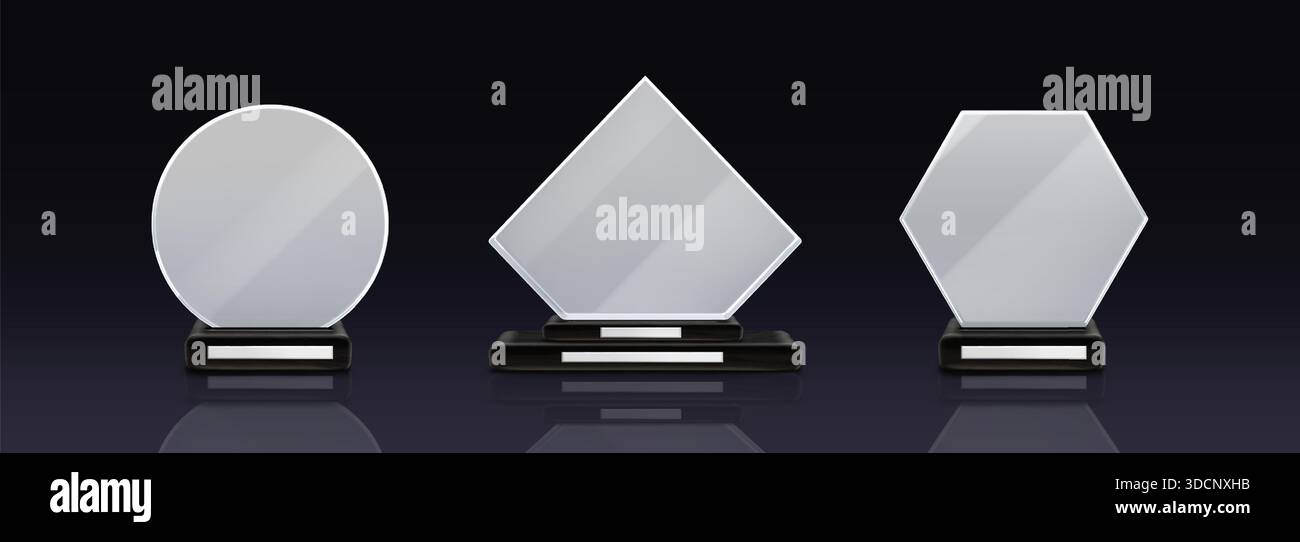 Glass trophies set isolated on black. Vector realistic illustration of ...