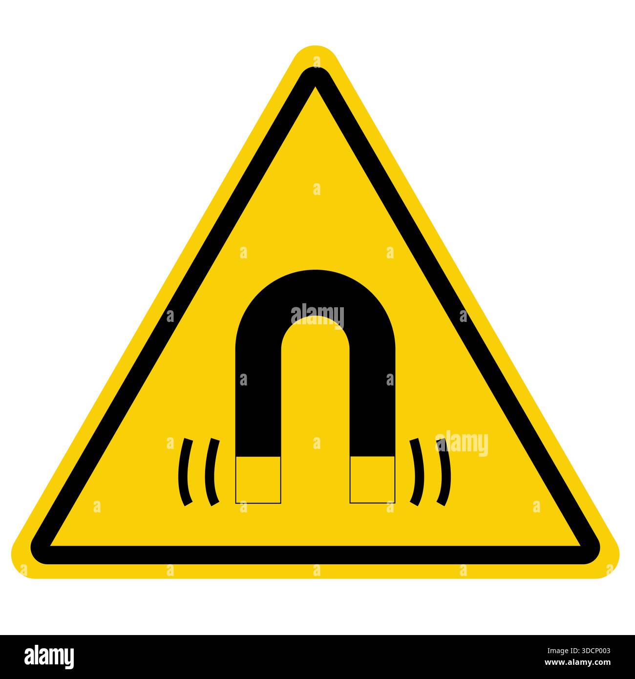 Magnetic field warning. Yellow triangle symbol. Danger Warning sign ...