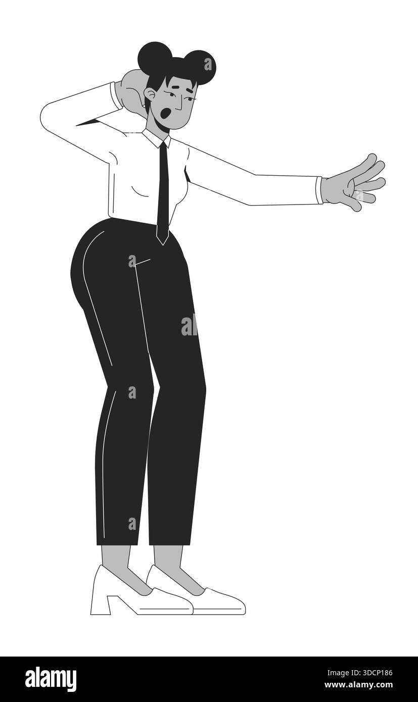 Confused black woman employee expressing regret 2D line character Stock ...