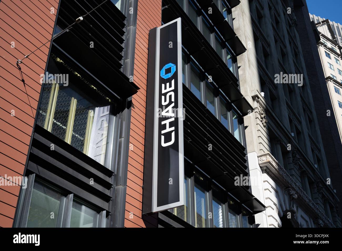 Chase bank exterior signage on modern office building facade in ...