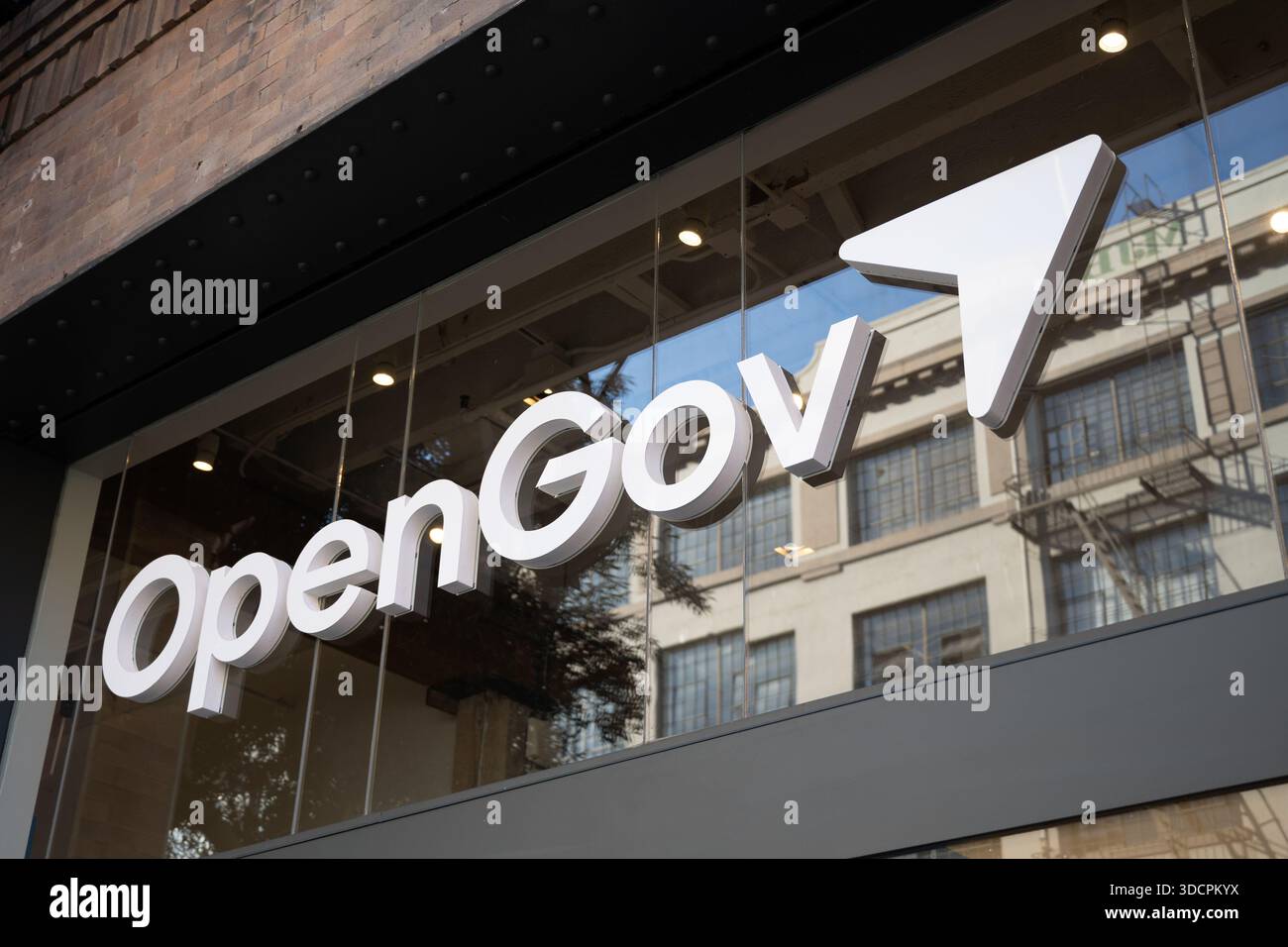 OpenGov office exterior with company logo on glass storefront, San ...