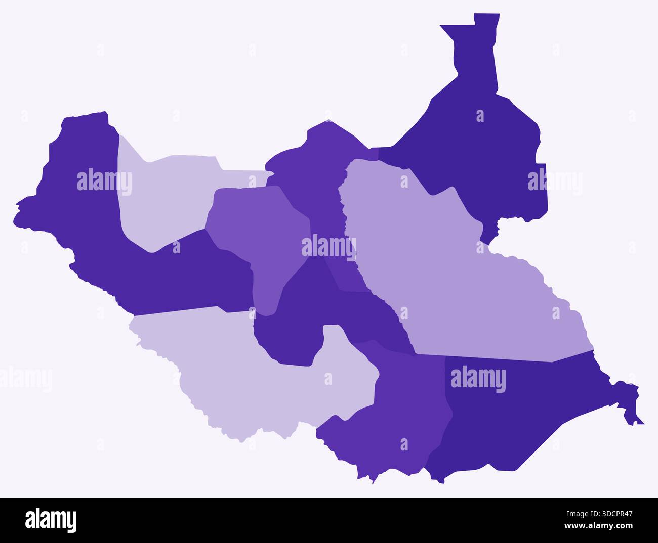 Map of South Sudan with regions. Just a simple country border map with ...