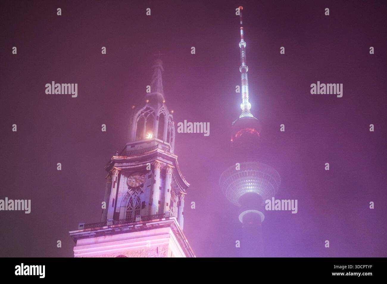 PRODUCTION - 20 December 2025, Berlin: The tower of St. Mary's Church ...