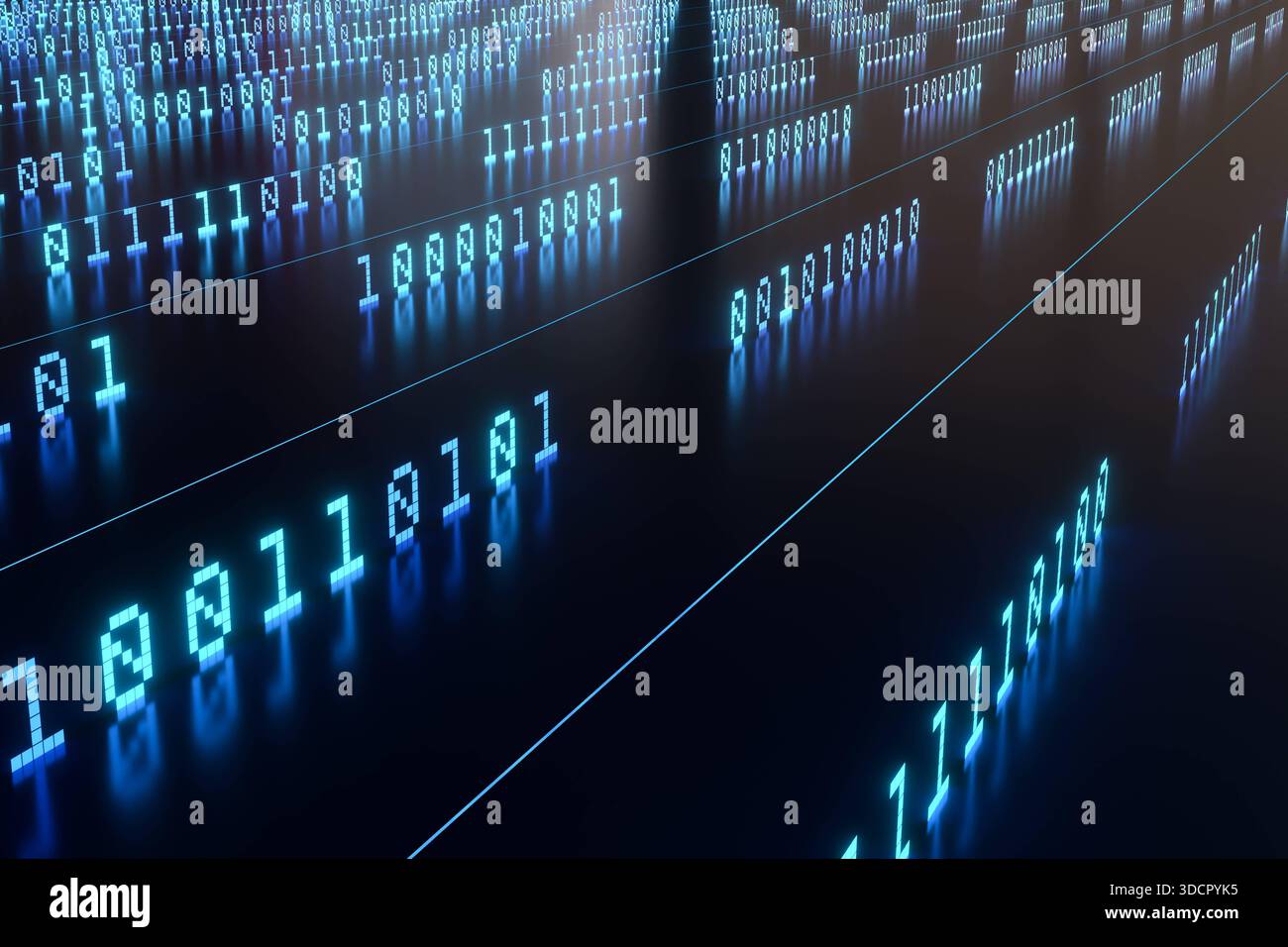 Close up binary code in a row, data processing, bit and byte, big data ...