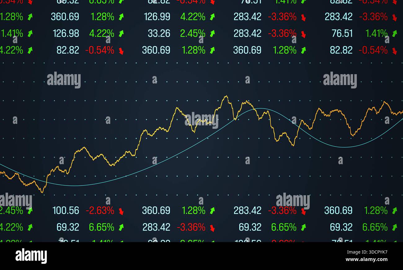 Stock index chart moves up and down, market data, trading, financial ...
