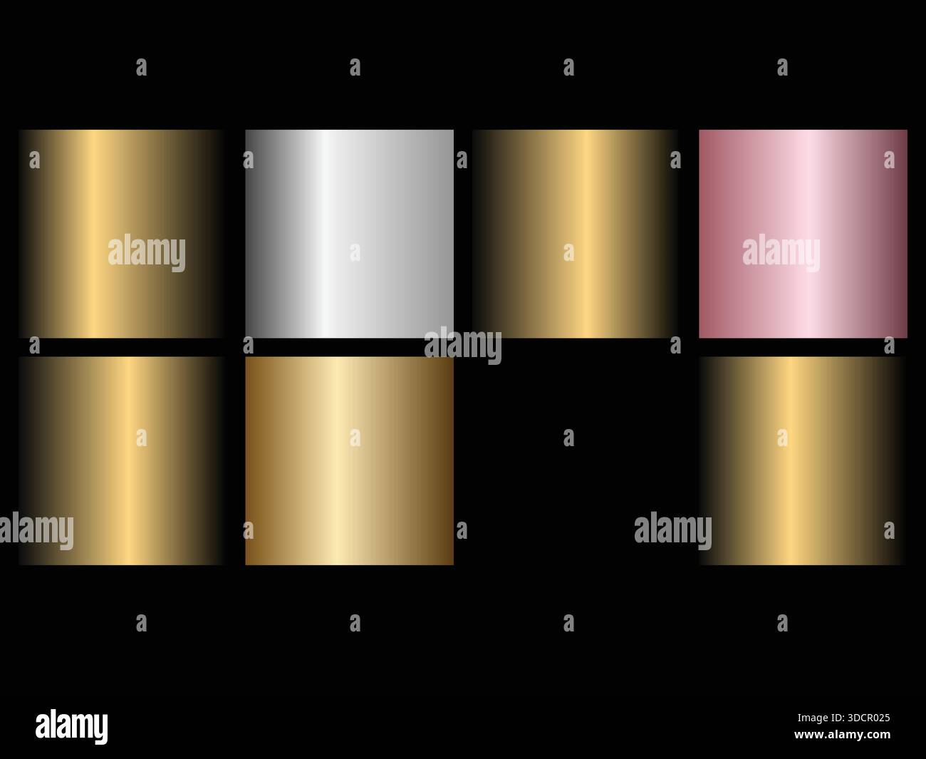 Six metallic gradient rectangles are displayed on a dark black ...