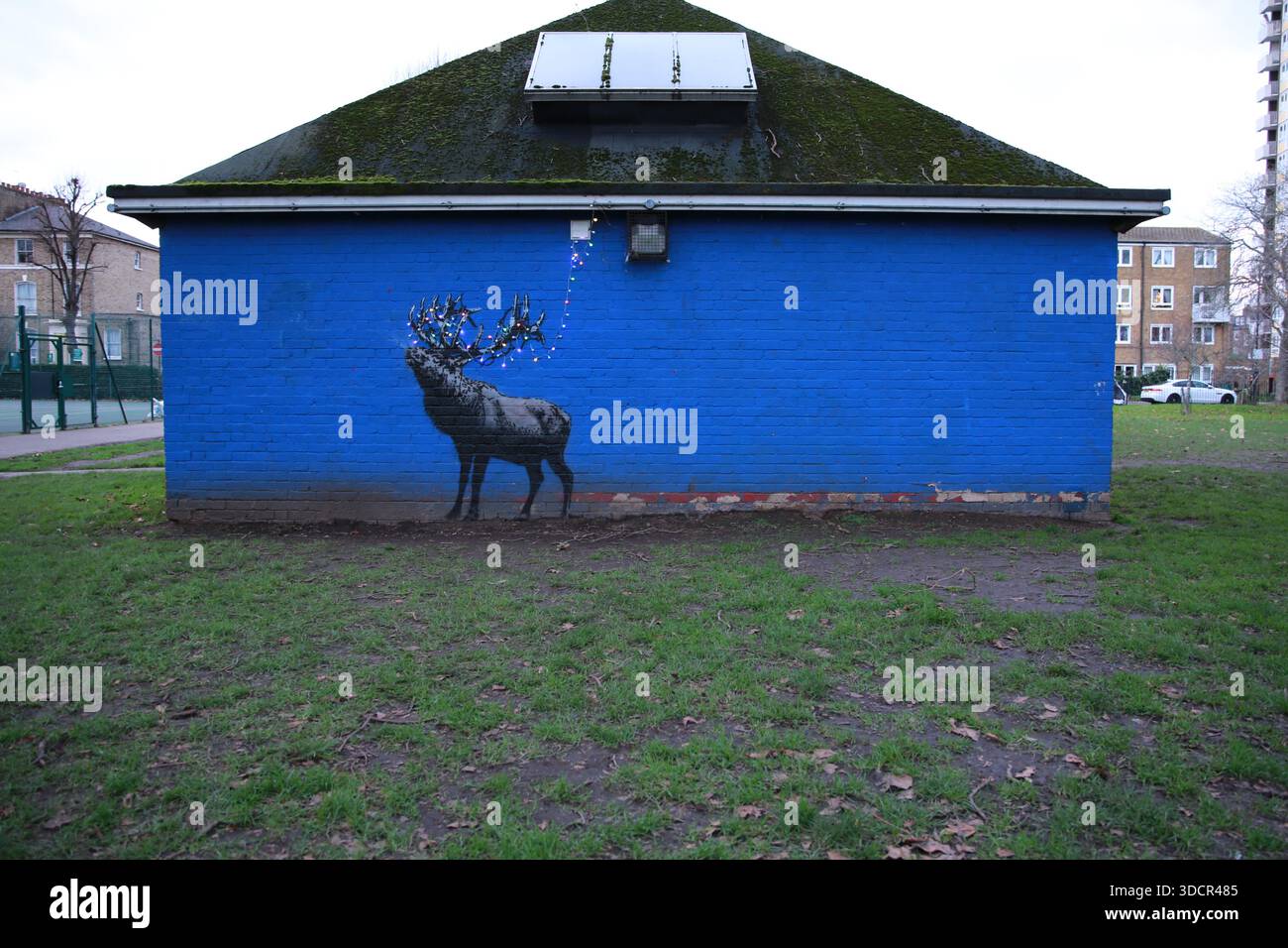 ondon, UK. 24 December 2025. A new Christmas mural depicting a reindeer ...