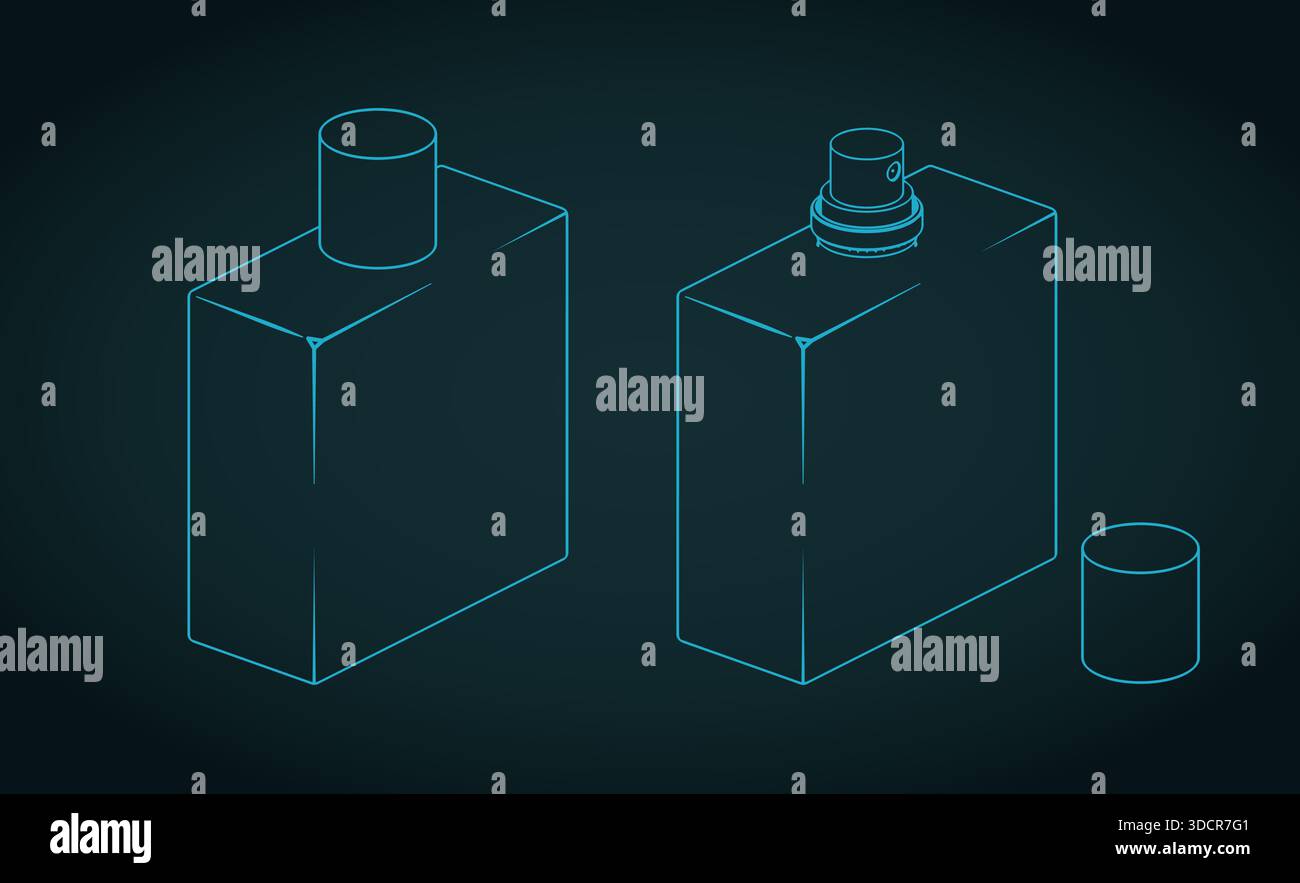 Perfume bottle isometric blueprints stylized vector illustration Stock ...