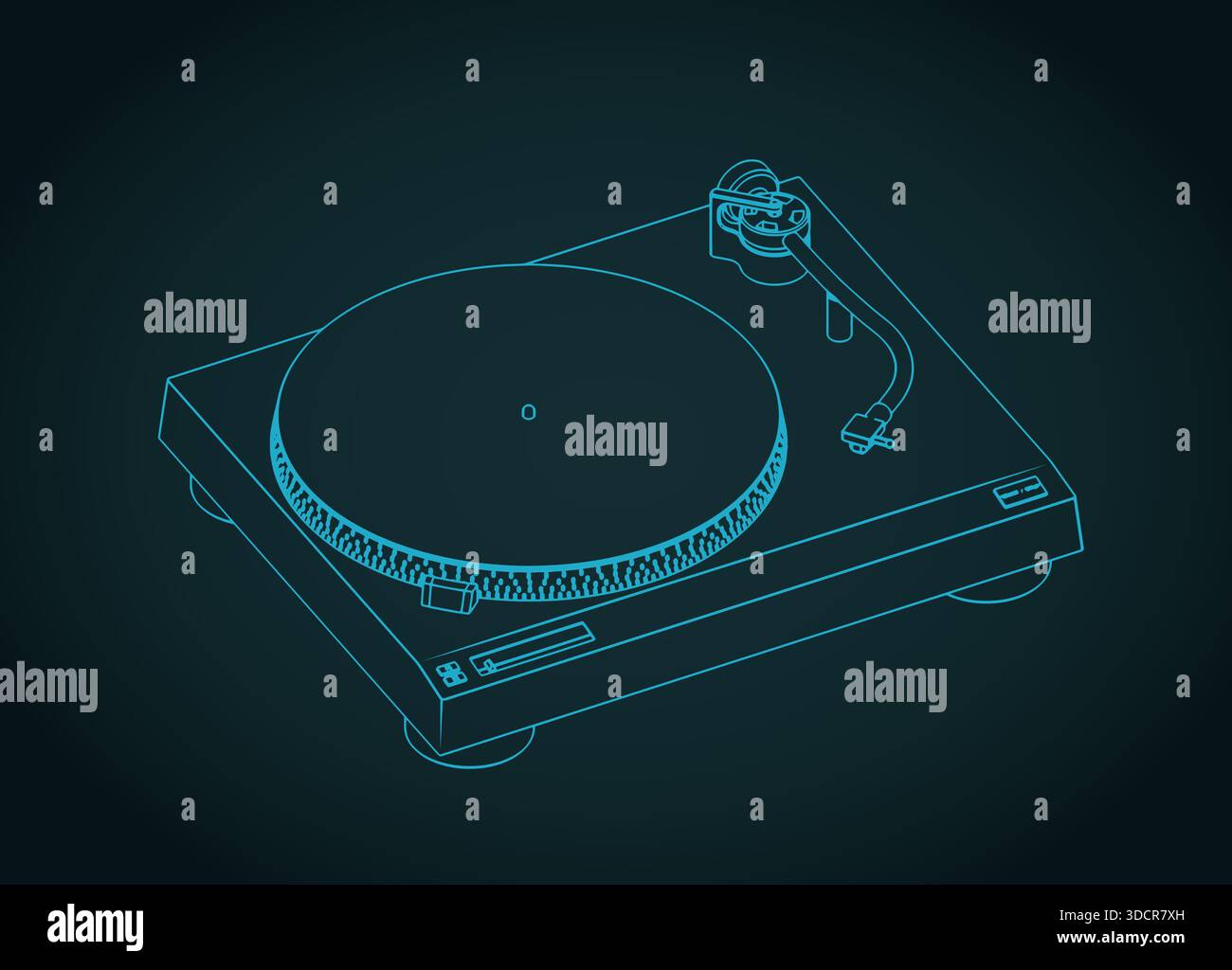 Turntable vinyl isometric blueprint stylized vector illustration Stock ...