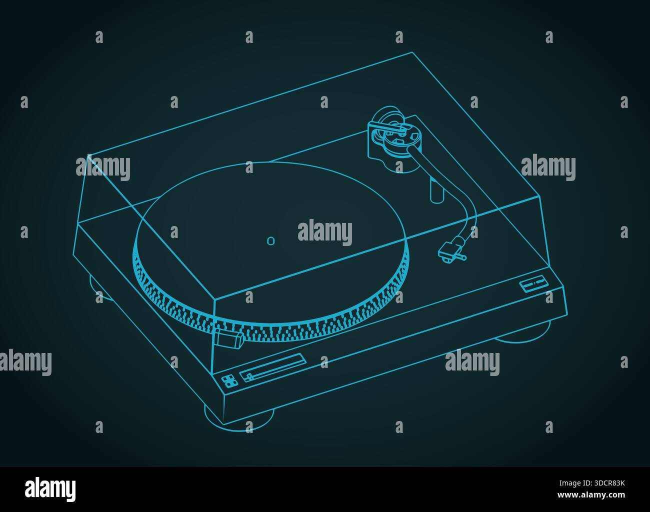 Turntable vinyl isometric blueprint stylized vector illustration Stock ...