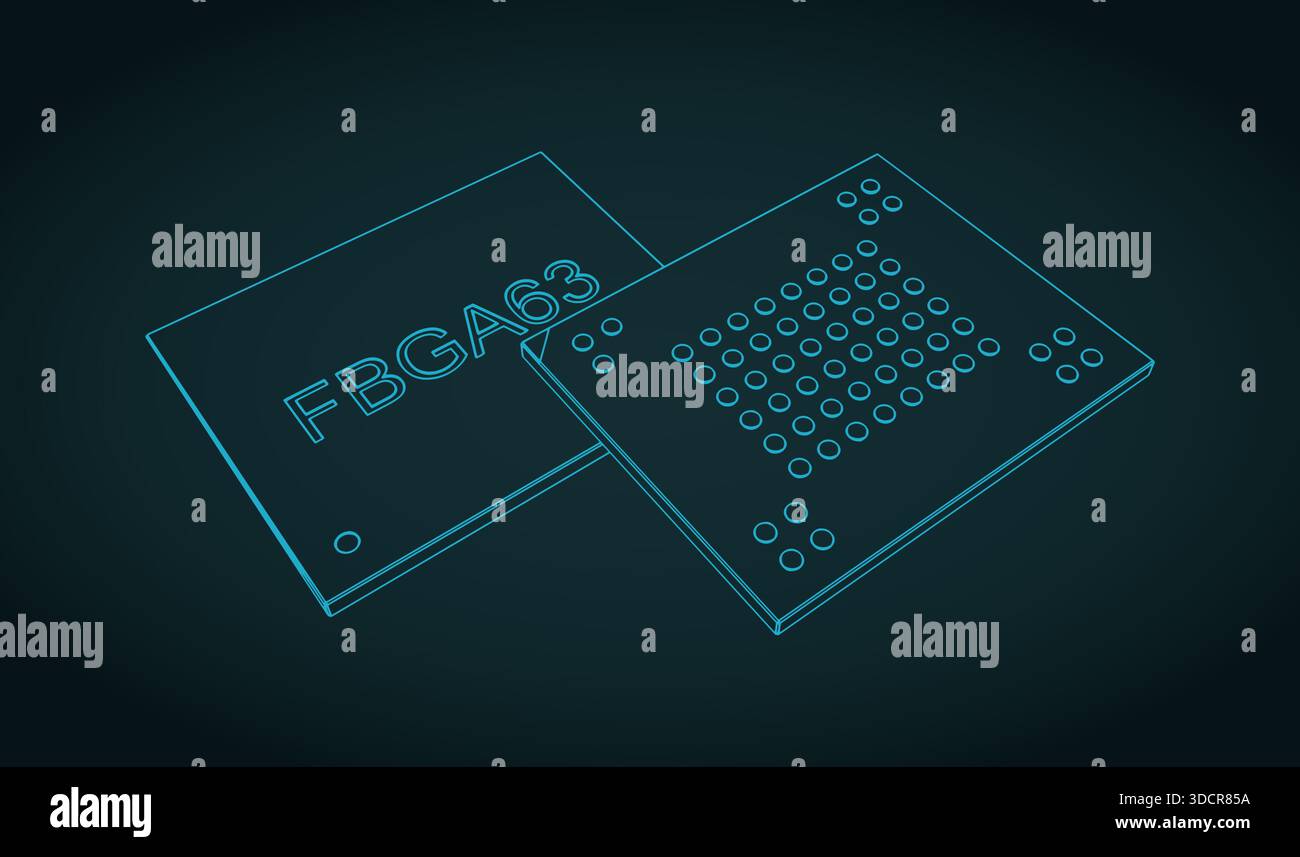 Fine ball grid array memory microchip stylized vector illustration ...