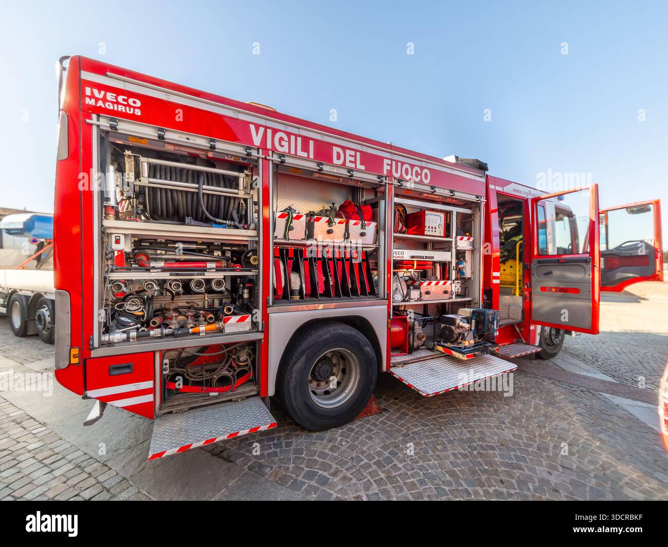 Italy - November 4, 2025: Flexible hoses and connectors Firefighting ...