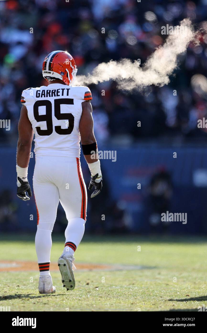 Cleveland Browns defensive end Myles Garrett (95) walks back to the ...