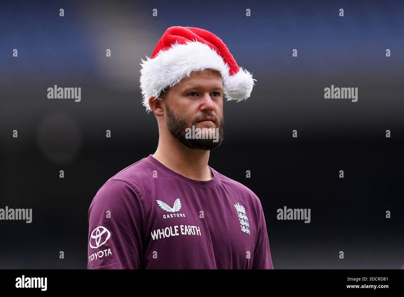England’s Ben Duckett wears a Santa hat during a nets session at the ...
