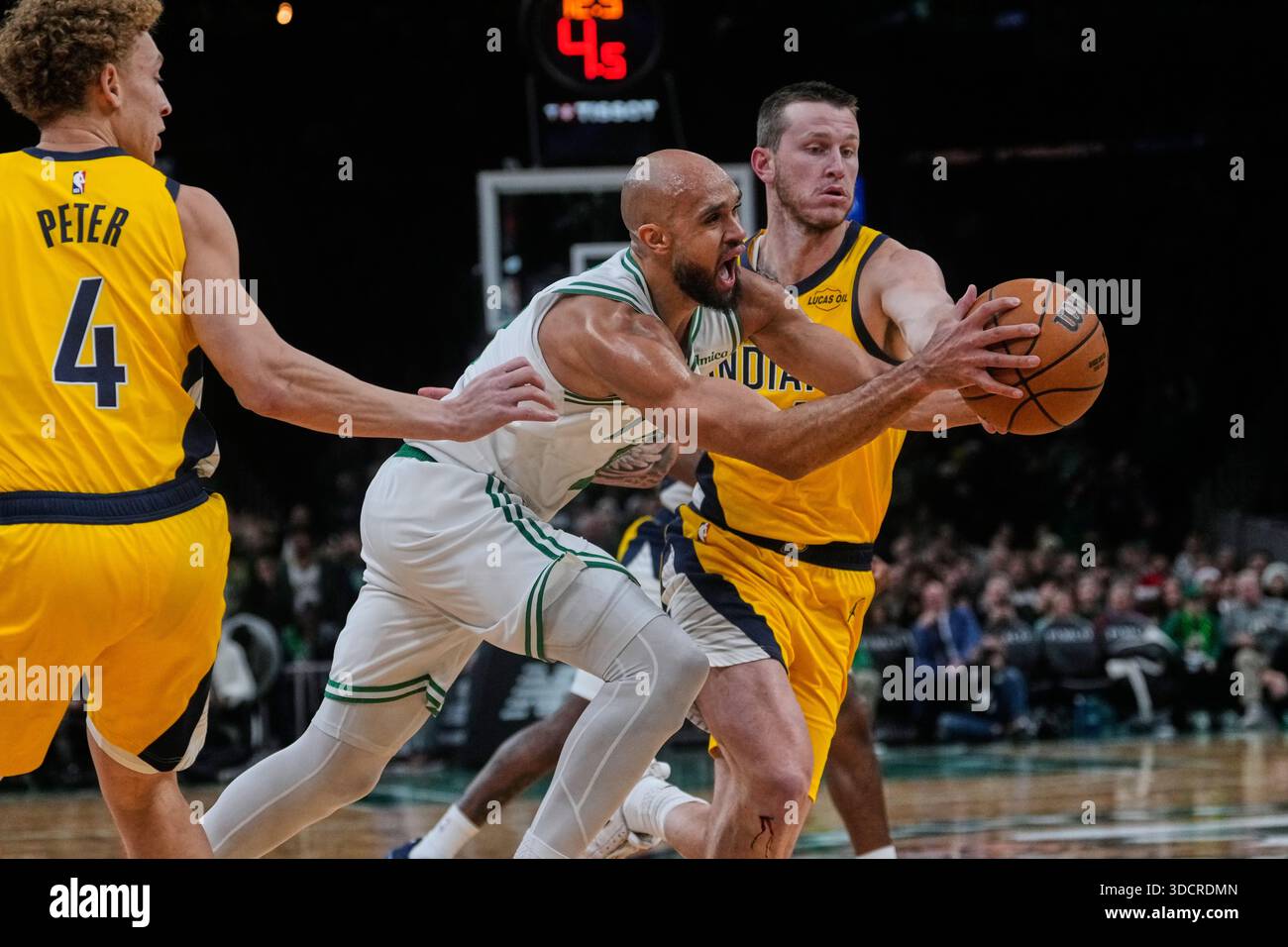 during an NBA basketball game, Monday, Dec. 22, 2025, in Boston. (AP ...