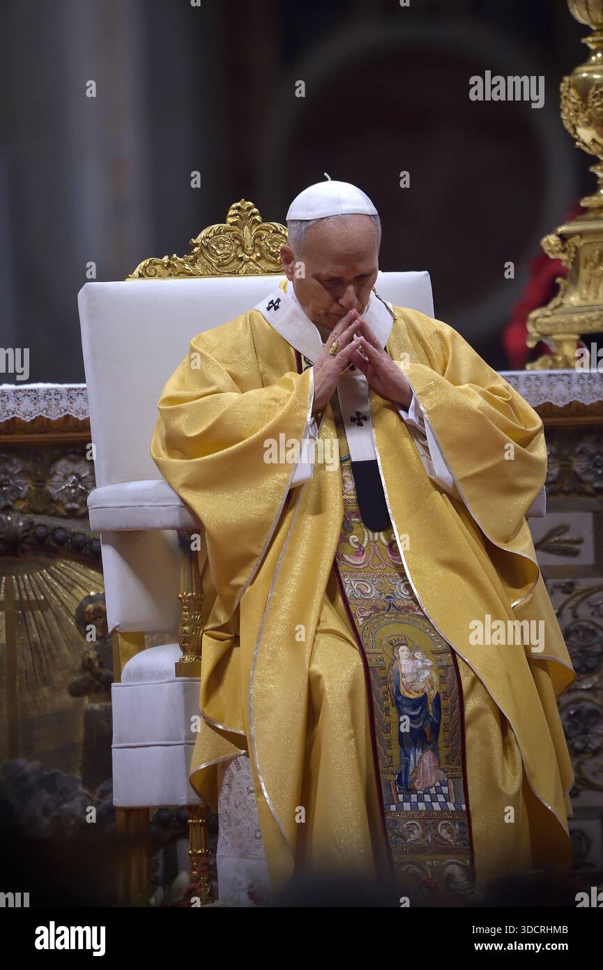 VATICAN CITY, VATICAN - DECEMBER 24: Pope Leo XIV the St. Peter's ...
