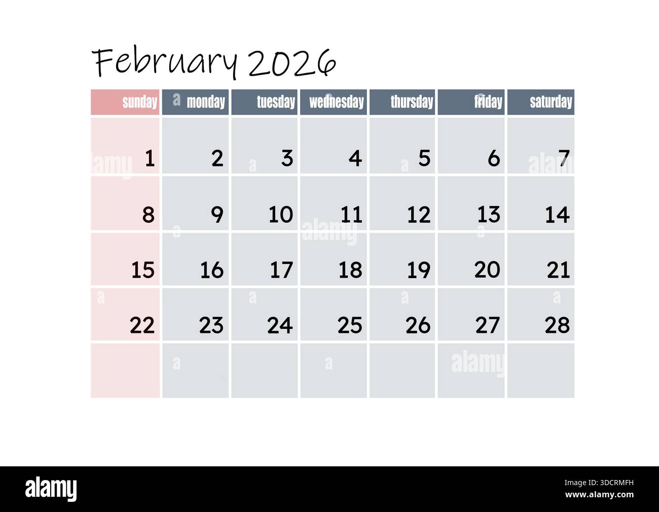 February 2026 calendar hi-res stock photography and images - Alamy