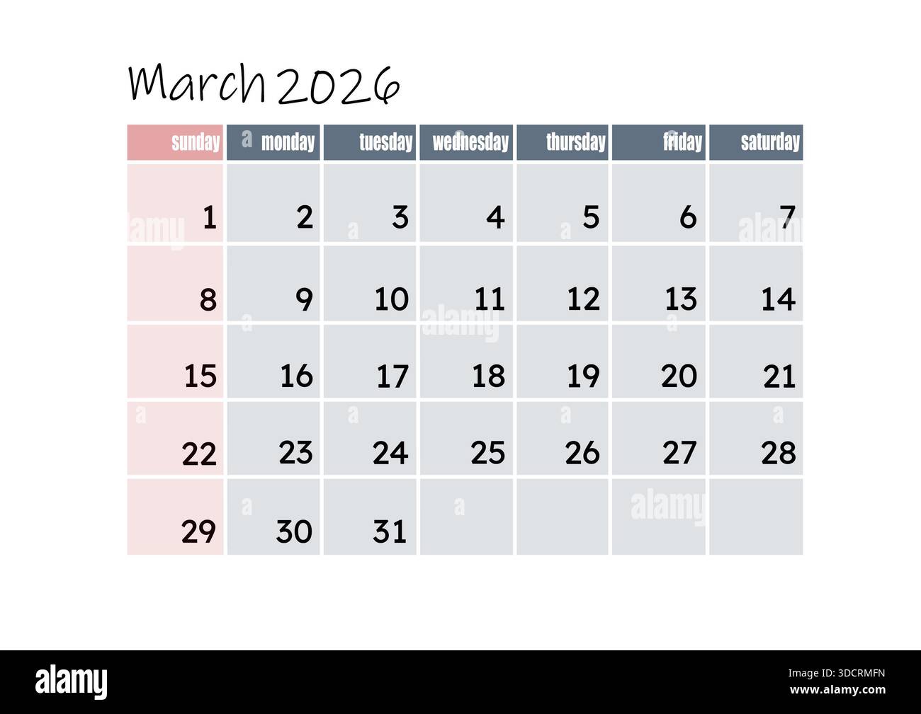 March calendar 2026 hi-res stock photography and images - Alamy