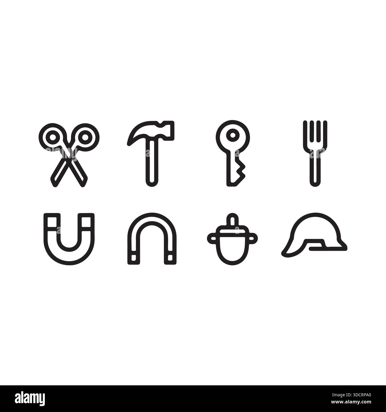 A collection of simple black silhouette icons depicting various tools ...